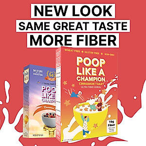 Poop Like A Champion High Fiber Cereal - Cinnamon Toast Flavor | Keto Friendly Low Carb Gluten Free & Healthy | Breakfast Essentials with Soluble, Insoluble & Psyllium Husk Powder