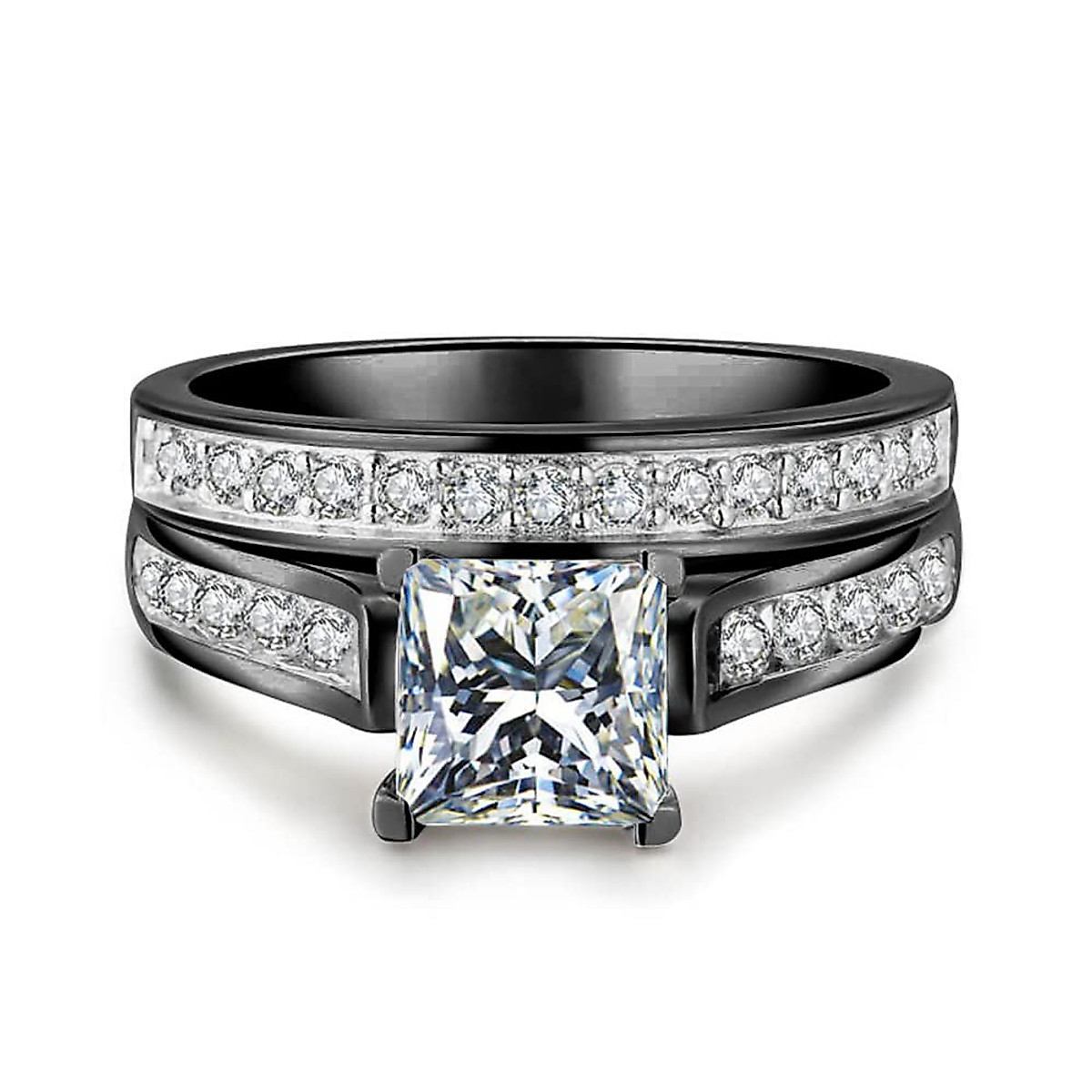 Couple Rings Set 2in1 Black Bridal Ring Matte Black Groove Ring His and Hers Wedding Ring Sets for Lover Anniversary Engagement Promise Rings Bridal Sets