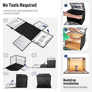 NEEWER Foldable Portable Photo Studio Light Box with Dimmable LED Lighting, 16 x 12 x 12 Inches 5600K CRI 95+, 4 Color Backdrops Photography Tent Kit for Jewelry Product
