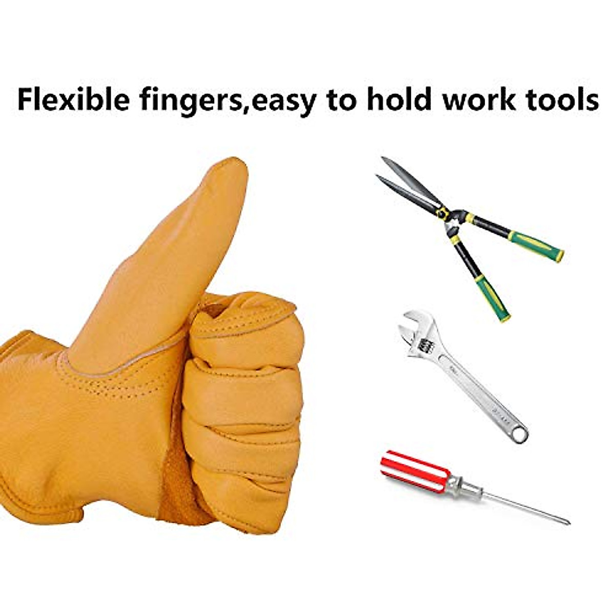 OZERO Leather Work Gloves for Men: Large 3 Pairs Cowhide Leather Working Gloves for Driving Heavy Duty Mechanic Ranch - Women Gardening Leather Glove