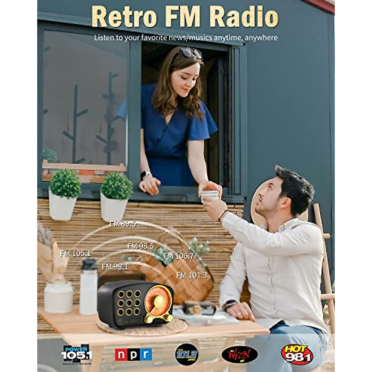 Retro Radio Bluetooth Speaker, Vintage Radio FM Radio with Old Fashioned Classic Style, Strong Bass Enhancement, Loud Volume, Bluetooth 5.0 Connection, TF Card Slot and MP3 Player (Black)