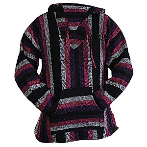 Mexican Baja Hoodie Sweater Sweatshirt Pullover Jerga (Medium, Pink/Purple)