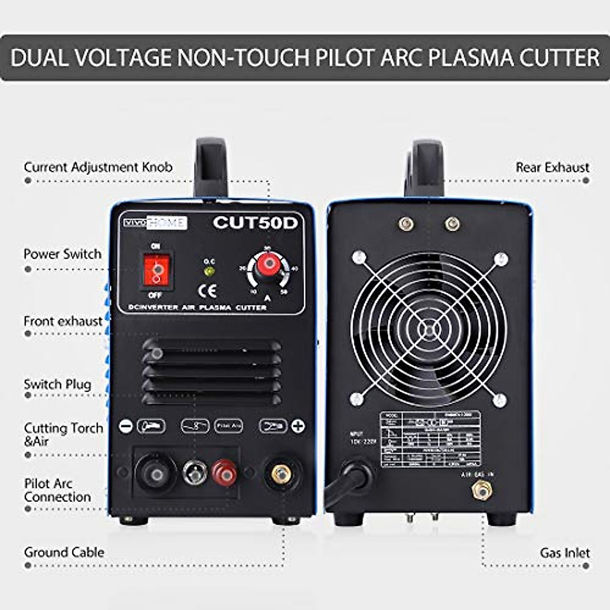 VIVOHOME 3 In 1 Multi-functional Plasma Cutter Cutting TIG STICK/MMA Non Touch Pilot Arc Welding Machine Dual Voltage 110/220V CT520DF Blue