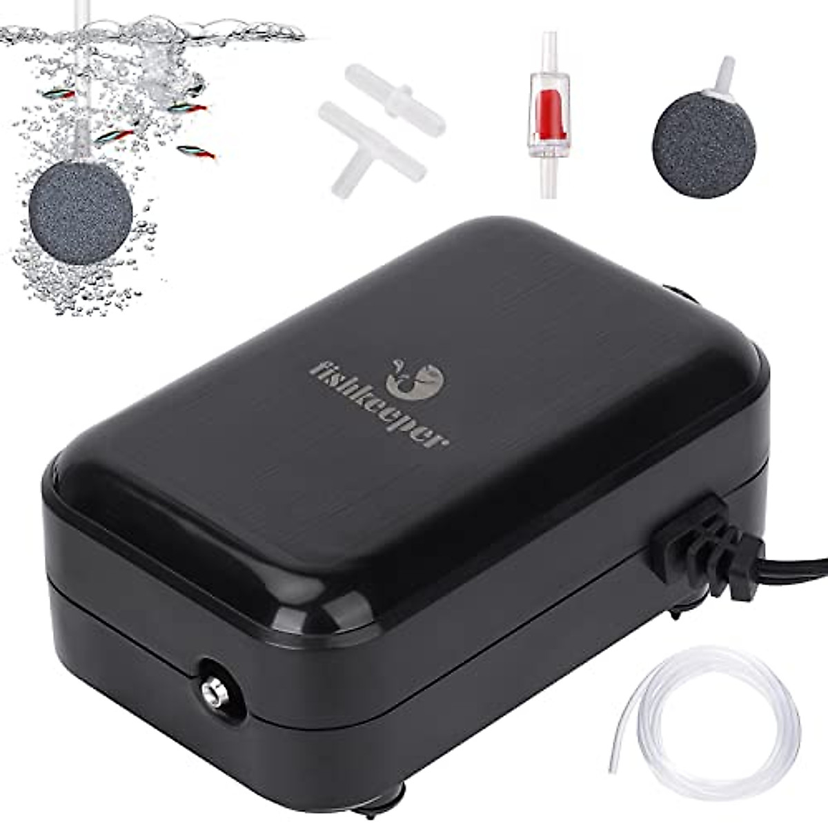 fishkeeper Aquarium Air Pump Fish Tank Aerator 2W/3W/4.5W/6W Ultra Quiet Adjustable Oxygen Pump Fish Tank Air Pump for 5-100 Gallon Tank