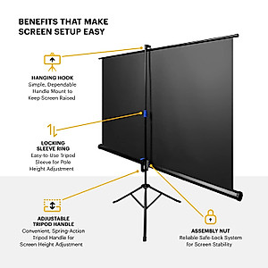 KODAK 60 Inch Projector Screen with Stand | Pull Down Projection Backdrop for Outdoor & Indoor Movies with Adjustable Tripod, White Matte Fabric Material & Storage Carry Case | Lightweight & Portable