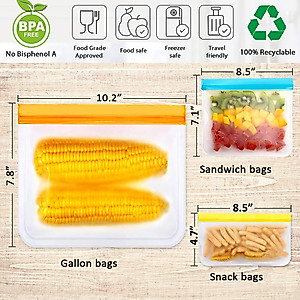 24Pack Reusable Storage Bags with Drying Rack, BPA Free PEVA Reusable Freezer Bags,Reusable Gallon Bags, Reusable Sandwich Bags, Silicone Food Bags for Women, Men and Kids