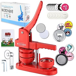 Nice2Have Button Maker Machine 2.25 inch (58mm) - (100pcs Buttons,5pcs Bottle Openers,5pcs Fridge Magnets, 500+ Free Designs,Circle Cutter&Magic Book&Paper) - Installation-Free Pin Maker Machine