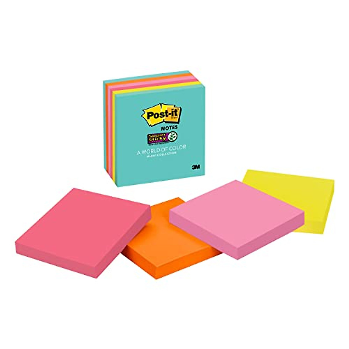 Post-it Super Sticky Notes, 3x3 in, 6 Pads, 2x the Sticking Power, Supernova Neons, Neon Colors, Recyclable (654-6SSMIA)