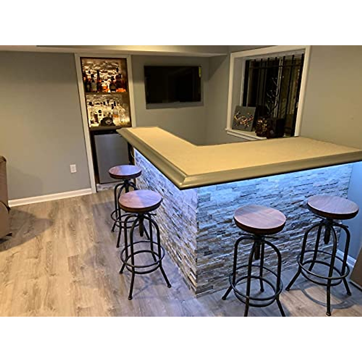 32 inch Vintage Industrial Bar Stool-Metal Wood Swivel Bar Stool-Retro Bar Height Stool-Counter Height Adjustable Kitchen Stools-Set of 2-Extra Tall Pub Height 26-32 Inch,Fully Welded(Black(2pcs))