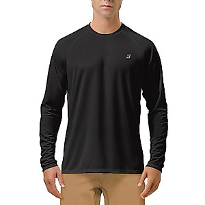 Roadbox Mens UPF 50+ UV Sun Protection Shirts Outdoor Long Sleeve SPF Diving Rash Guard for Fishing Hiking Swimming Black