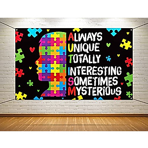Nepnuser Autism Awareness Photo Booth Backdrop Inspirational Support April Decoration Puzzle Piece Children Indoor Outdoor Wall Decor-5.9×3.6ft