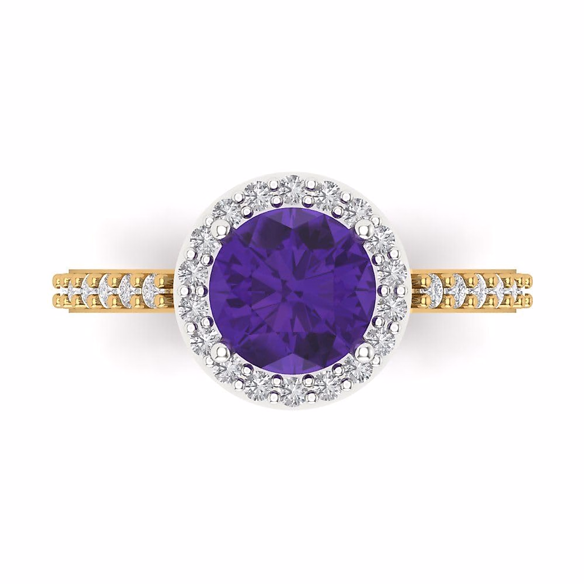 Clara Pucci 2.34ct Round Cut Solitaire Halo Amethyst Proposal Designer Wedding Anniversary Bridal ring 14k Yellow & White Gold 9.25