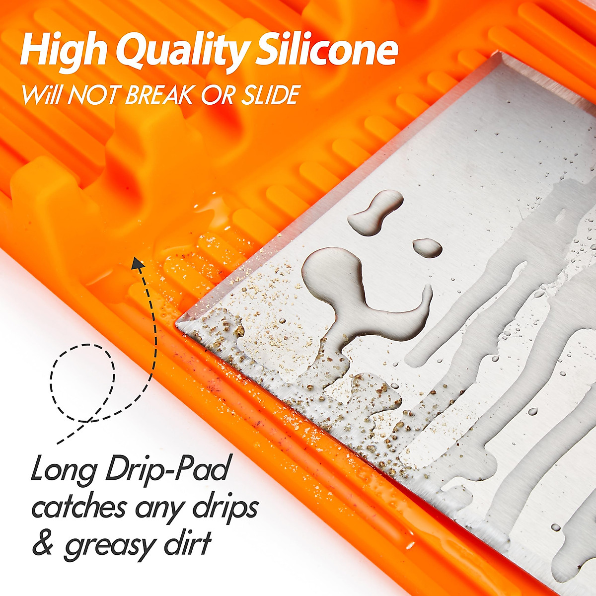 ISSEVE Silicone Griddle Tools Mat for Blackstone, Large Silicone Spatula Mat with Drip Pad, Grill BBQ Caddy Utensils Holder for Kitchen, Cooking & Countertop, Griddle Accessories for Blackstone Orange