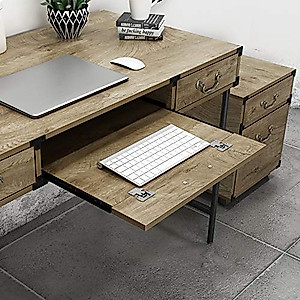 DlandHome Computer Desk with Drawers Mid Century Modern Desk, 47.2 Inch Vanity Desk with 2-Drawers, Office Desk with Drawers Writing Desk Study Table Makeup Tables Dresser Table