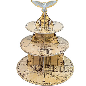 XEFINAL 3-Tier Magical Wizard Cupcake Stand Wizard Birthday Party Cake Stand Halloween School Party Wizard Birthday Party Supplies Gift for Magical Lover (Round)