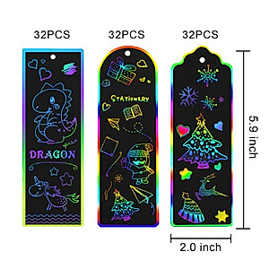 AUGSUN 96 Set Magic Scratch Rainbow Bookmarks Making Kit for Kids Students Christmas Party Favor Scratch Paper DIY Bookmarks Bulk with Bamboo Stylus (Regular)