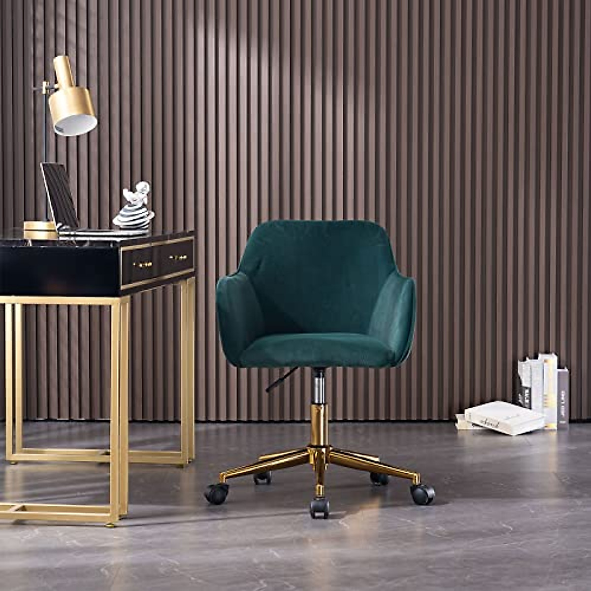Modern Velvet Fabric Material Adjustable Height 360 revolving Home Office Chair with Gold Metal Legs and Universal Wheels for Home Office