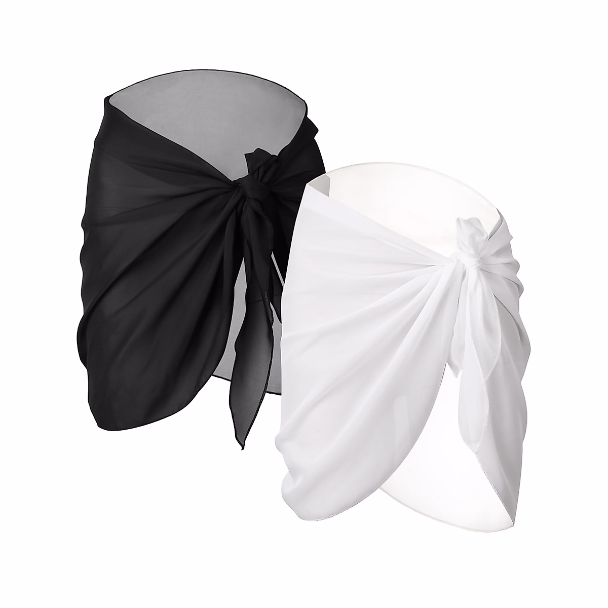 Chuangdi 2 Pieces Sarong Coverups for Women Bathing Suit Wrap Swimsuit Skirt Beach Bikini Cover up Swimwear Chiffon S-L(Black and White)