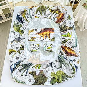 BailiPromise Dinosaur 4 Piece Kids Sheets Queen Size,Jurassic Dinosaur Bedding Sheet Set,Boys Printed Flat Sheet Fitted Sheet with 16" Deep Pocket,100% Microfiber Ultra Soft and Skin Friendly