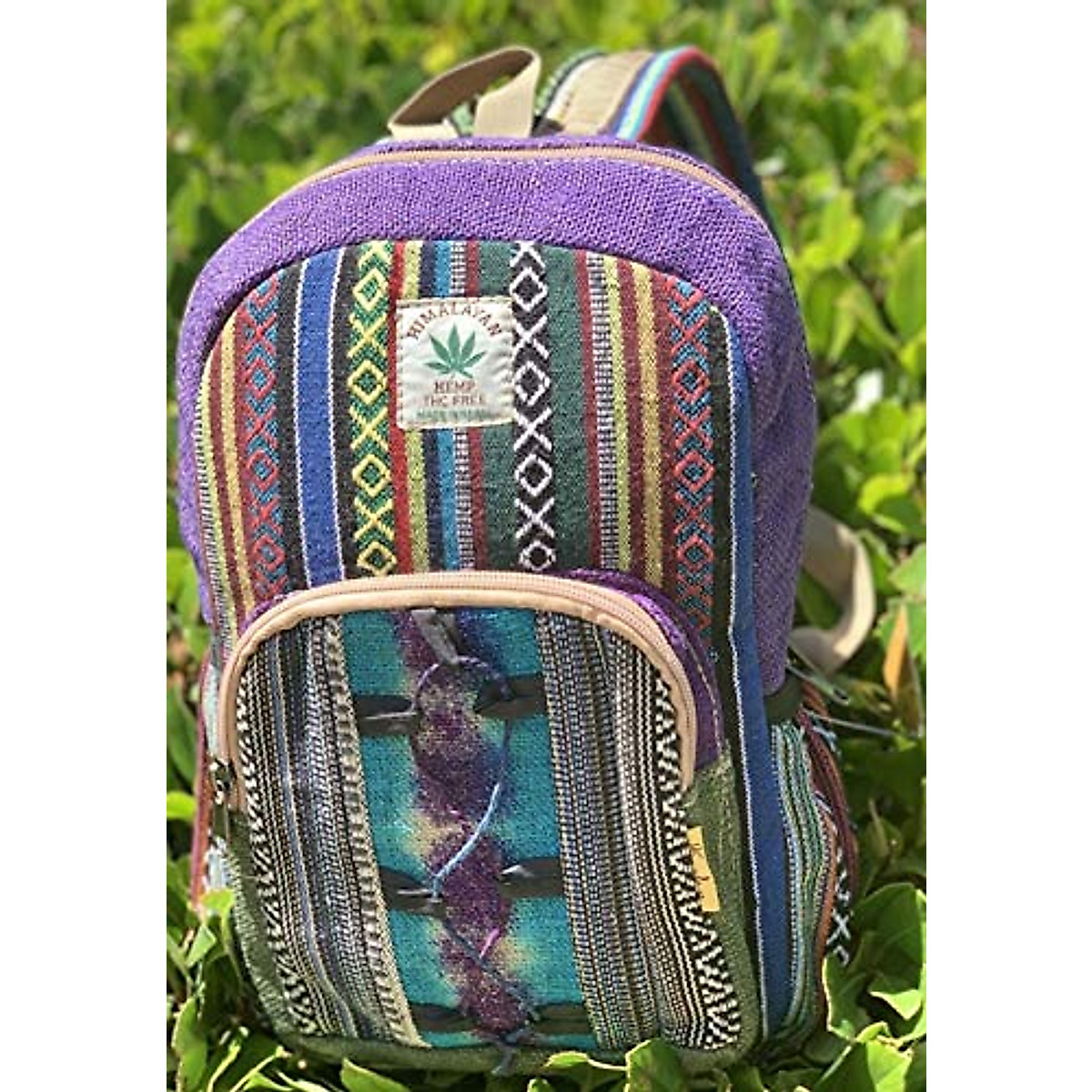Unique Tie-dye Mini Hemp Backpack Small Back Pack Boho Backpack 100% Himalaya Hemp| 100% VEGAN | Handmade with Love. (Multicolored - Purple)