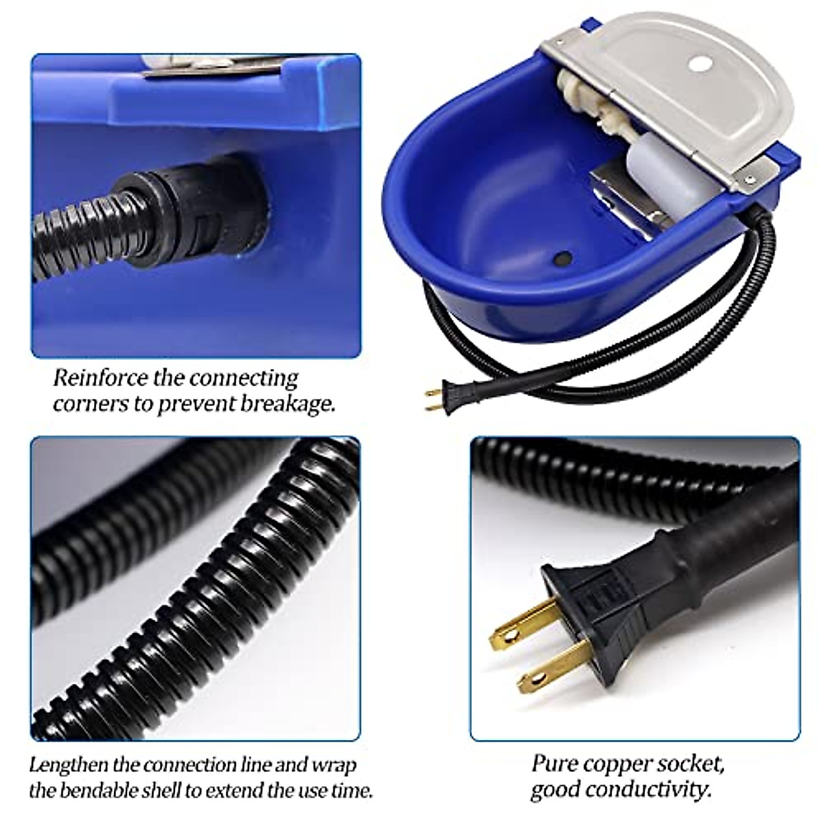 Automatic Livestock Waterer Heated Horse Water Bowl Automatic Cattle Cow Heated Water Bowl Dog Horse Cattle Drinking Bowl Constant Temperature Dispenser with Float Control