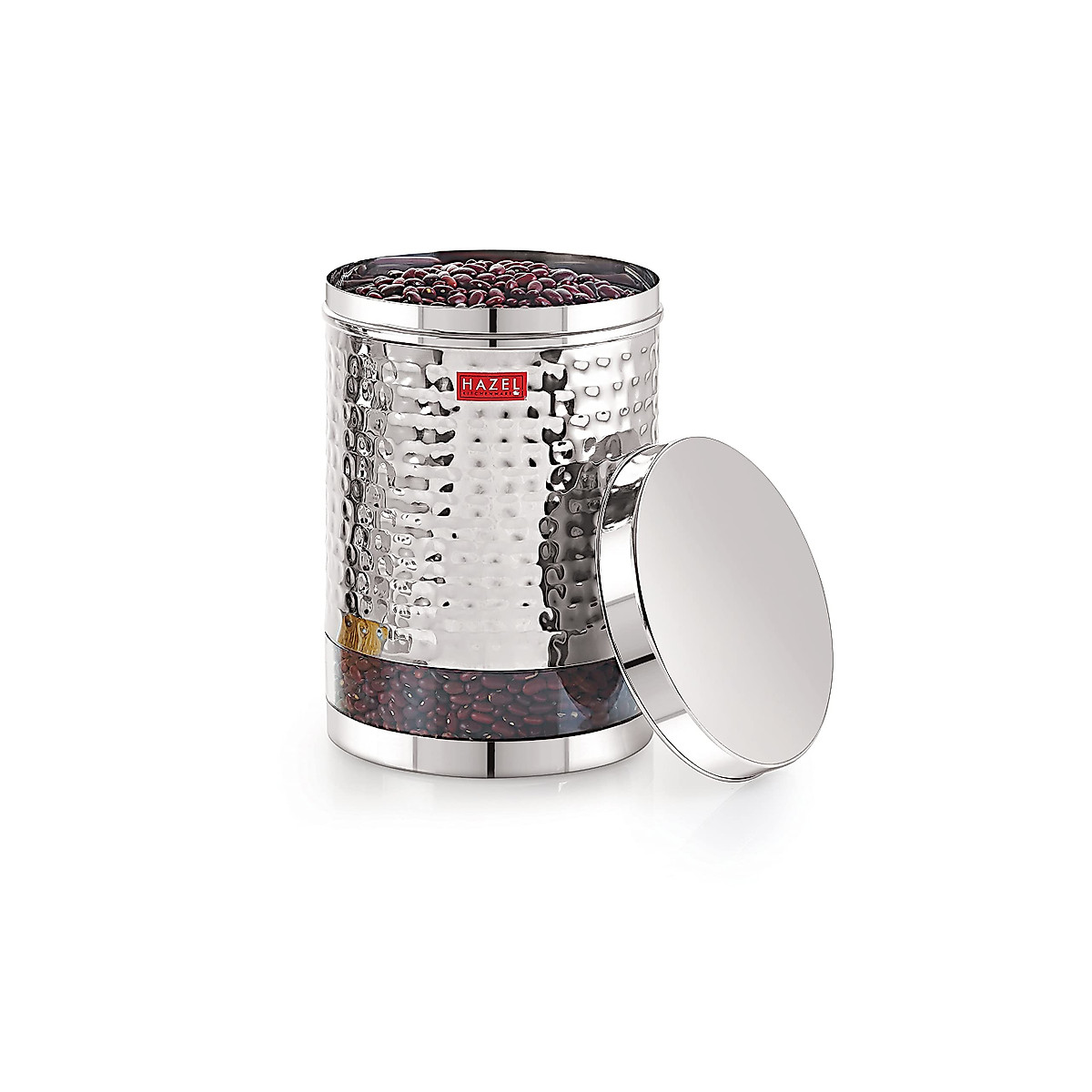 HAZEL Stainless Steel Kitchen Containers I Transparent Kitchen Container Set of 6, 3000 ml Each I Multipurpose Storage Box for kitchen containers set with Glossy Hammered Finish