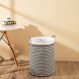 WEHUSE Waterproof Fabric Laundry Hamper Collapsible, 22 Inch Tall Grey Thickened Canvas Dirty Clothes Hampers for Bedroom, Kids Room Storage