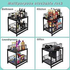 GCWPINFO Under Sink Organizers and Storage,2-Tier Pull-Out Cabinet Organizer with Sliding Drawers,Stackable Under Sink Organizer for Kinchen&Bathroom(Black)