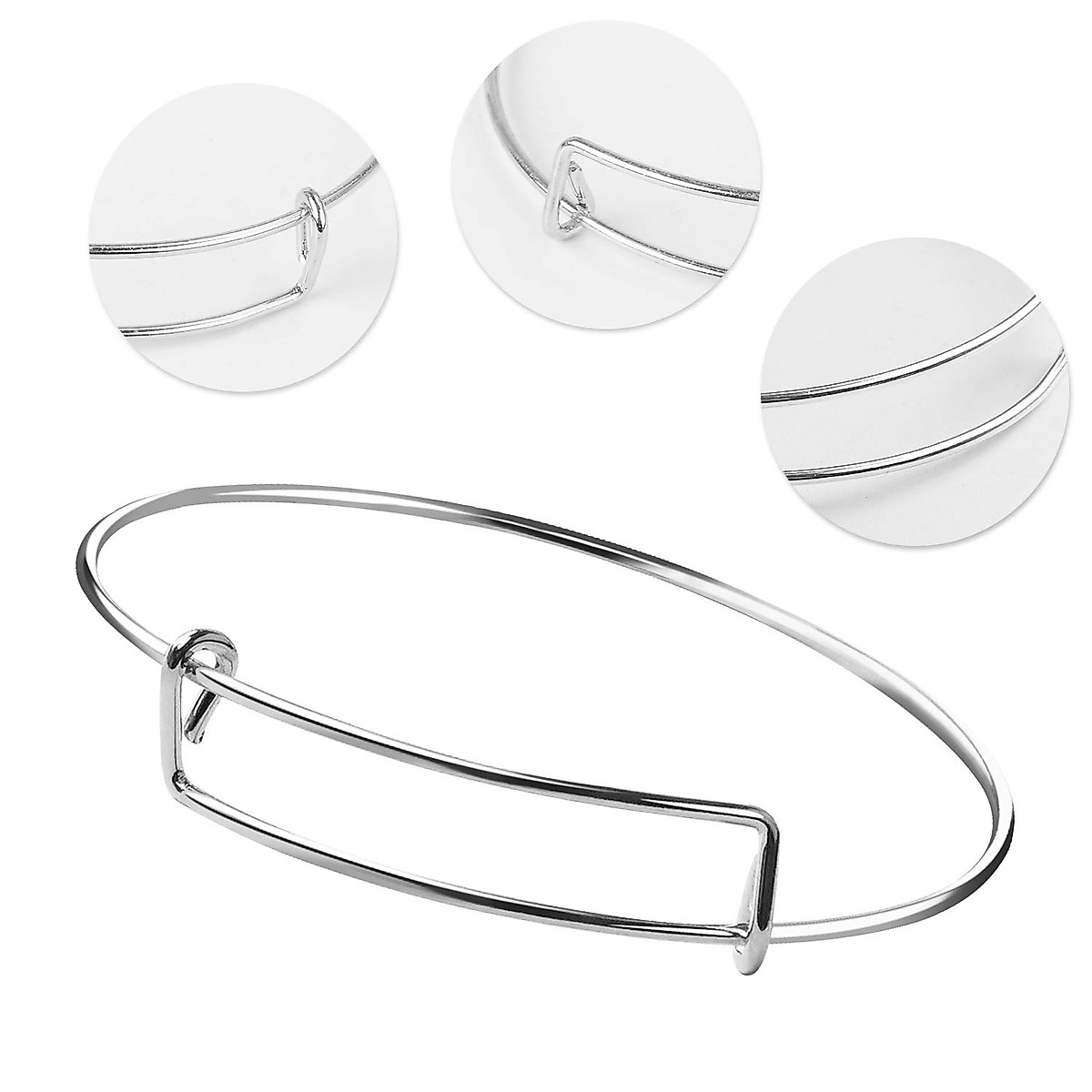 UPINS 30Pcs Silver Expandable Blank Bracelets Adjustable Wire Bangles with 100Pcs Tibetan Silver Charms, 200Pcs Open Jump Rings for Jewelry Making (Silver)