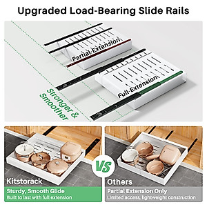 Pull out Cabinet Organizer, Expandable(11.7"-19.7") Heavy Duty Slide out Drawers Fixed with Adhesive Nano Film for Pots, Roll out Shelf Storage for Kitchen Base Cabinet Organization(White)