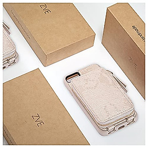 iPhone SE 2022 Wallet Case, iPhone 8 Crossbody Case, ZVEdeng Zipper Wallet Card Holder Crossbody Strap Case Shockproof Leather Purse Case for iPhone SE 3rd Gen (2022) 2020/8/7 4.7'' Lizard Skin Beige