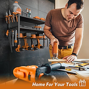 satiarep Power Tool Organizer Wall Mount,Power Drill Tool Holder,Tool Organizers and Storage for Workshop,Garage,Heavy Duty Metal Power Tool Storage Rack,4 Drill Holders,3 layers,Black