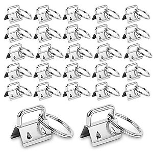 YOUNTHYE 100 Pack Key Fob Hardware 1 Inch Bulk, Silver Tone Key Chain Fob Wristlet with Key Ring for Wristlet Keychain, Key Lanyard, Key Chain Making Hardware Supplies