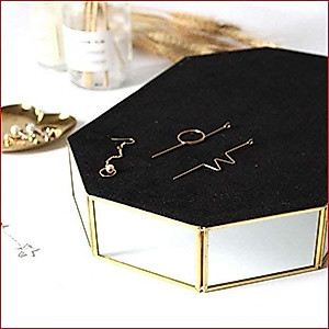 Decorative Metal Mirror Catchall Tray, Glass Vanity Tray, Dresser Tray, Jewelry Display Tray, Vanity Organizer for Accent Table, Gold Leaf Finish, 12.4x8.5x2 inches (Polygon)