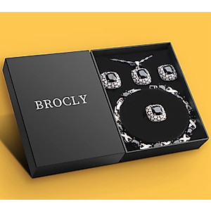 Jewelry Set for Women,Cubic Zirconia Tennis Necklace Ring Clips Earring Bracelet set Wedding Birthday Anniversary Engagement Gift For Wife Girlfriend Friend Bridal (Black)