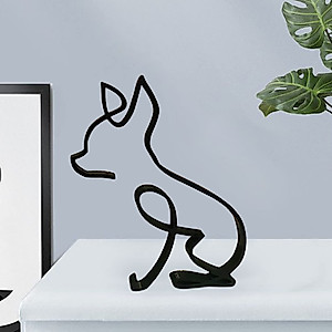 Dog Minimalist Decor Art Sculpture, Metal Minimalist Dog Room Decor, Modern Minimalist Art Dog Decorations for The Home, Wire Dog Abstract Metal Wall Art (Chihuahua)
