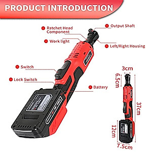 MANUSAGE 3/8" Cordless Electric Ratchet Wrench Set, 20V Cordless 44.25 Ft-lbs 380 RPM Ratchet Kit