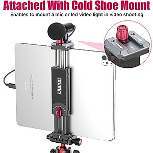 Aluminum iPad Tripod Holder Mount - U-pad III 7.9-12.9in Metal iPad Tripod Adapter w Cold Shoe 2 Acra Swiss QR Mount Adjustable Universal Tablet Clamp Video Recording for iPhone iPad Air Mini