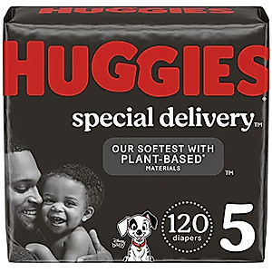 Hypoallergenic Baby Diapers Size 5 (27+ lbs), Huggies Special Delivery, Fragrance Free, Safe for Sensitive Skin, 120 Ct