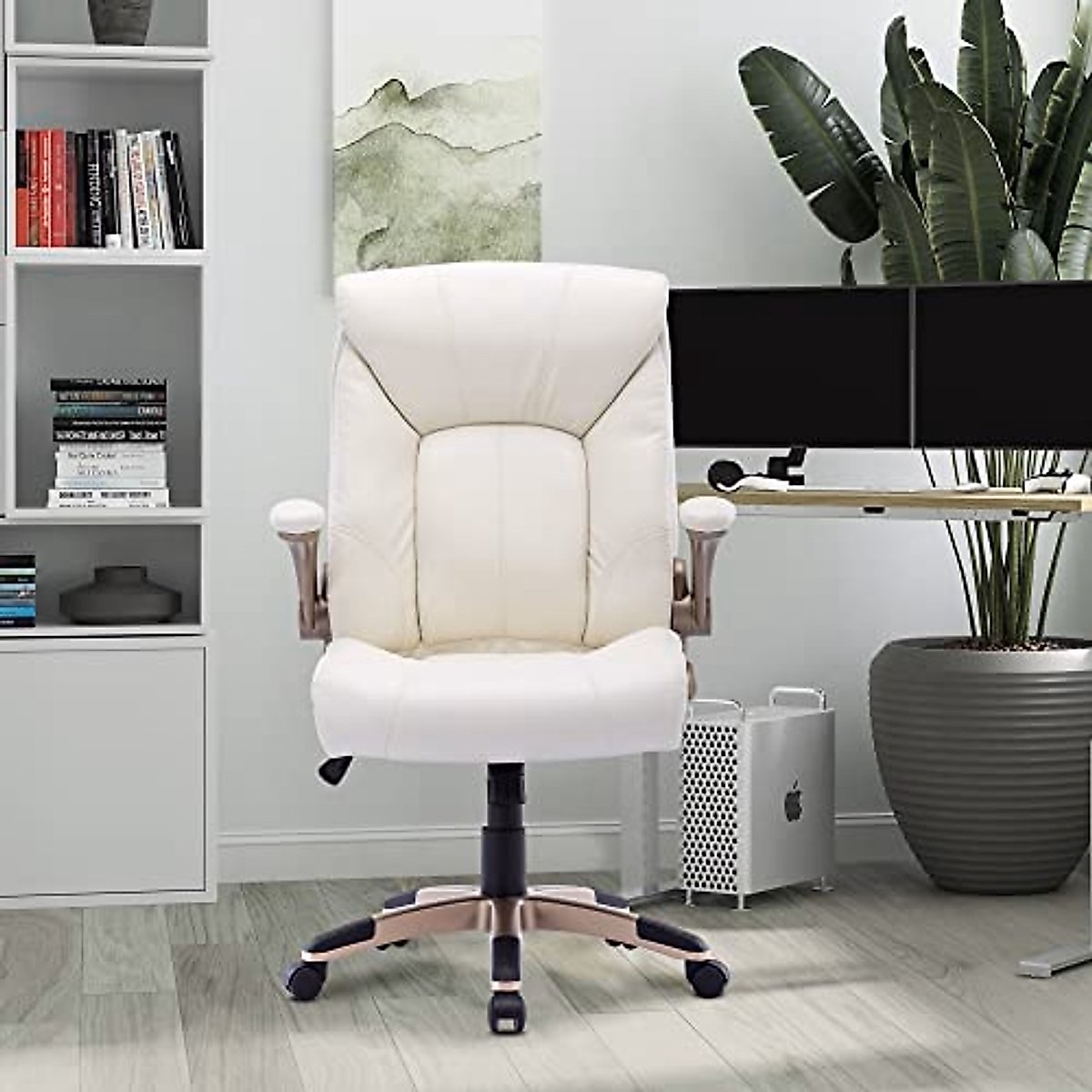 GNMLP2020 Executive Office Chair,Home Office Desk Chair with Double Thickening Padded and Flip-up Armrest,Leather Office Chair with Back Support for Office Home Study