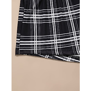 Verdusa Women's 3 Piece Plaid Print Pajama Sets Tee Top and Shorts Pants Pj Set Black S
