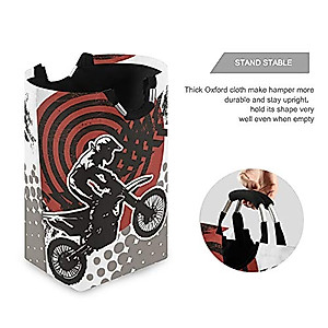 LAZEN Modern Motocross Storage Bag Portable Laundry Basket Collapsible for Dorm Room Bathroom Unique with Handle