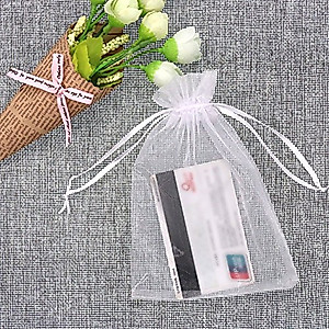 SumDirect  White Organza Bags with Drawstring - 100Pcs 5x7 inch Jewelry Pouches, Wedding Favor Gift Bags for Christmas Party