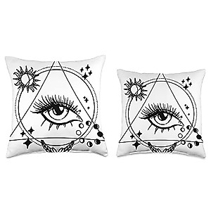 All Knowing Seeing Eye Eyelashes Chakra Ajna Gifts Sun Moon Luna Third Eye Stars Bohemian Masonic All Seeing Throw Pillow, 16x16, Multicolor