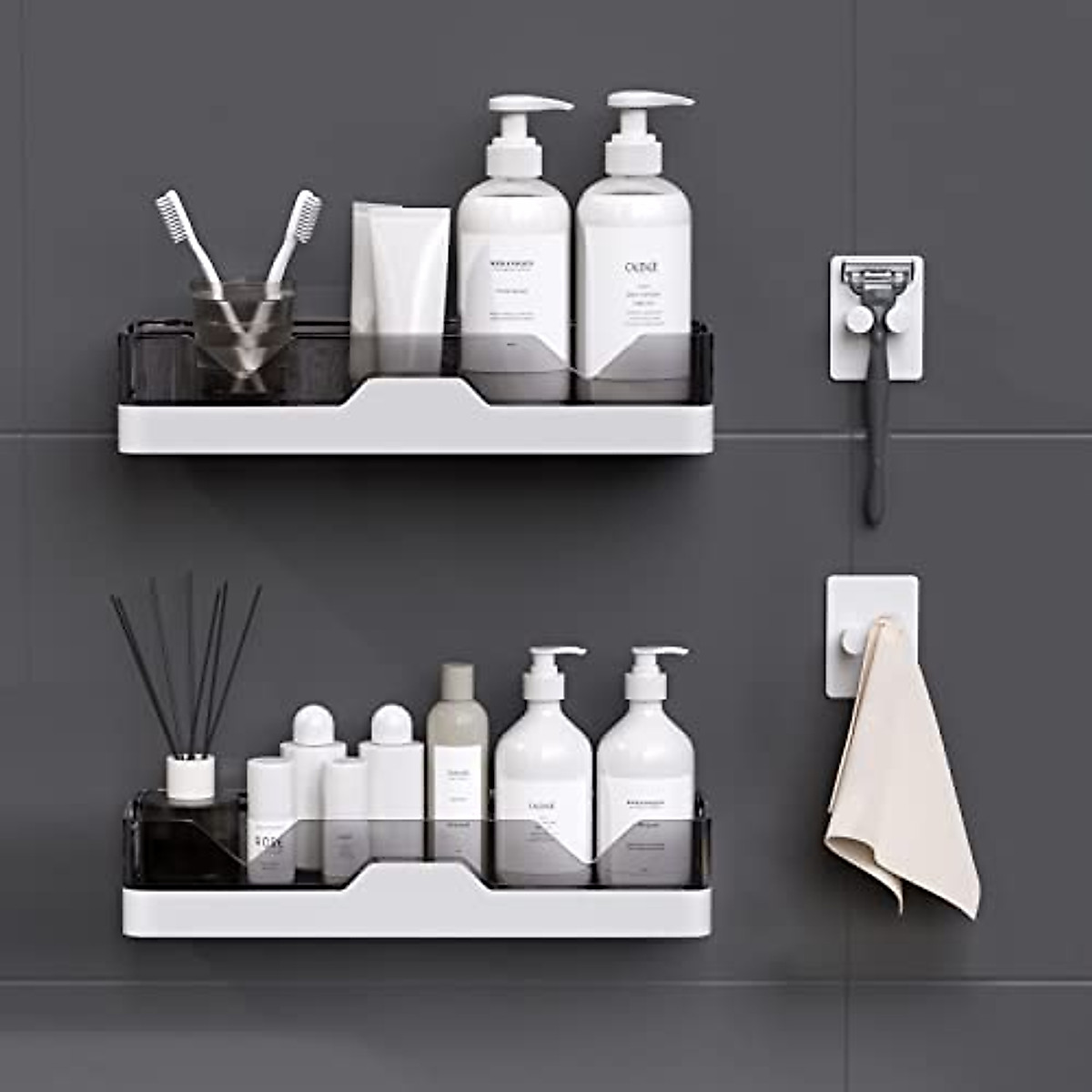 UIFER 2-Pack Adhesive Shower Caddy, Shower Shelves with Hooks, No Drilling Shower Racks for inside shower & Kitchen Storage