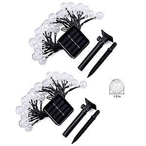 LYHOPE Solar Outdoor String Lights, 2 Pack Total 40ft 60 LED Crystal Ball Waterproof Solar Powered Globe Lights for Garden Patio Bistro Cafe Gazebo Holiday Party Outdoor Decorations (Warm White)