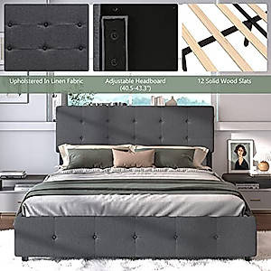 Vinctik 6&Fox Full Bed Frame with 4 XL Storage Drawers and Adjustable Headboard,Upholstered Double/Full Size Bed Frame with Drawers,Linen Fabric Tufted Bed Frame,Mattress Foundation(78 * 59in)
