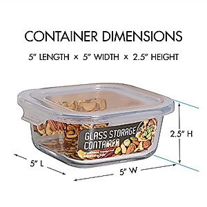 Bonita Home Square Glass Storage Container, Stackable BPA Free Airtight Seal Food Containers with Lids, Meal Prep Kitchen Organization and Storage, 5"x5" x 2.5", 17.6oz, 0.52L, White, 4 Pack