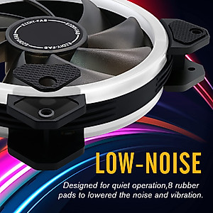 EZDIY-FAB Dual Ring 120mm RGB Case Fan 5-Pack,Quiet Edition High Airflow Adjustable Color LED Case Fan for PC Cases, CPU Coolers with Remote Controller