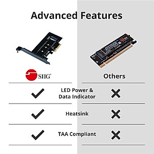 SIIG M.2 NGFF SSD (M Key) to PCIe 3.0 x4 Card Adapter For 2230, 2242,2260, 2280 M.2 PCIe Host Controller Expansion Card SSDs NVMe or AHCI (SC-M20014-S1)